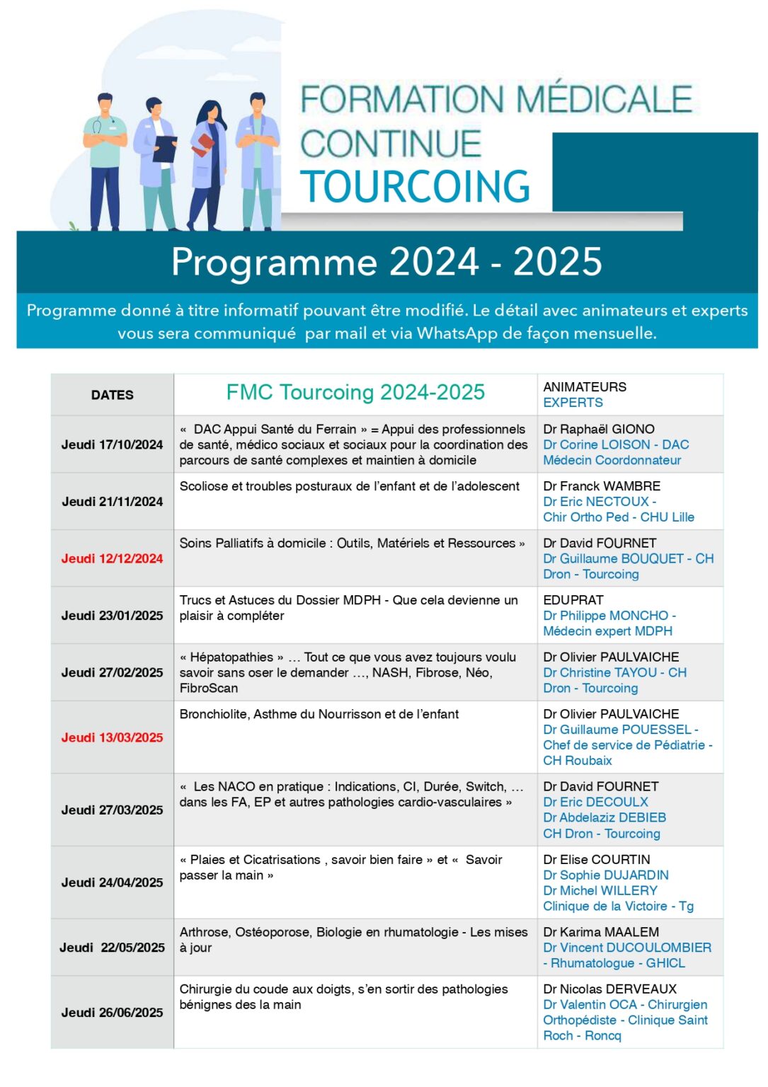 Programme 2024 – 2025 | Formation Médicale Continue TOURCOING